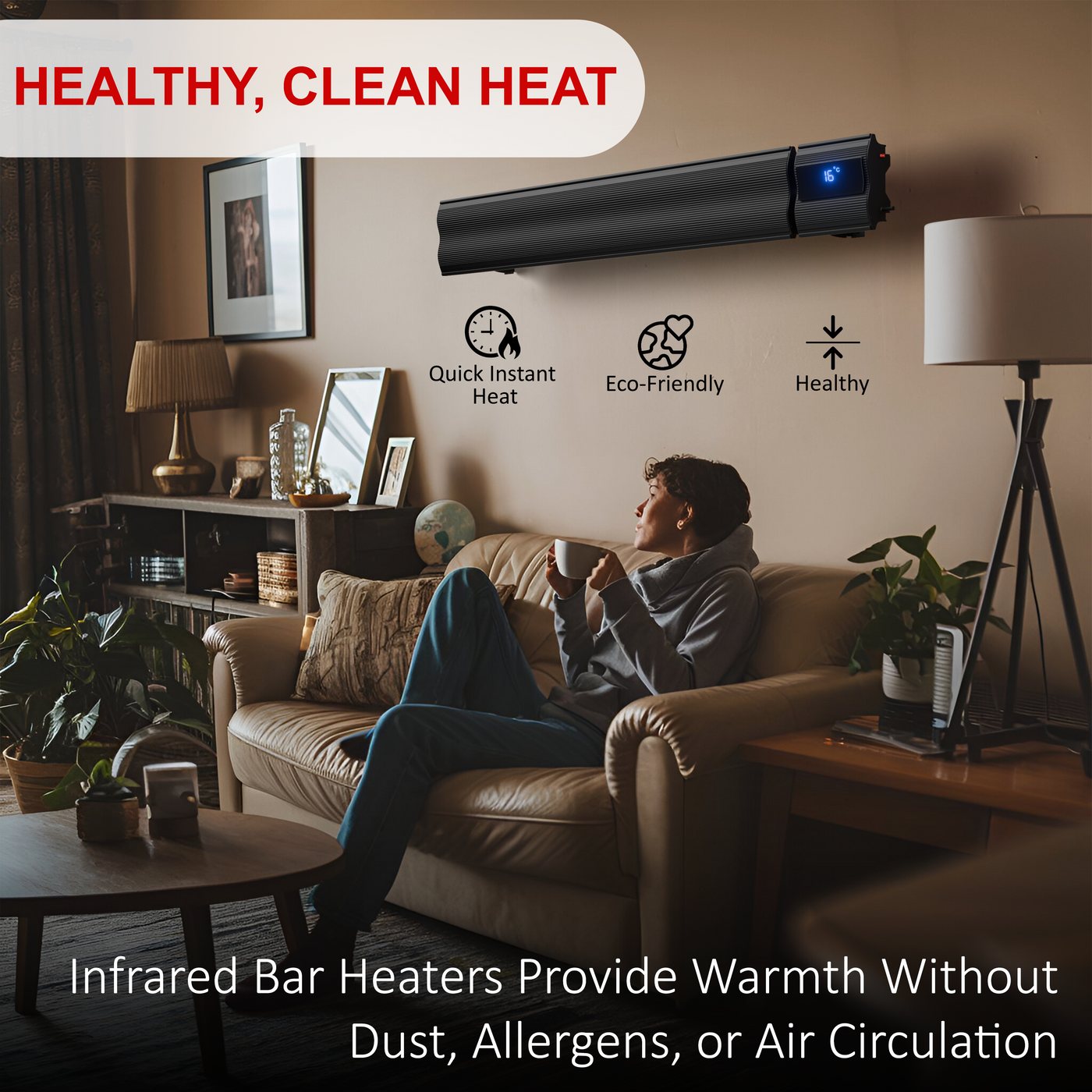 2400w Infrared Bar Heater 5FT - Built in Thermostat, Wi-Fi